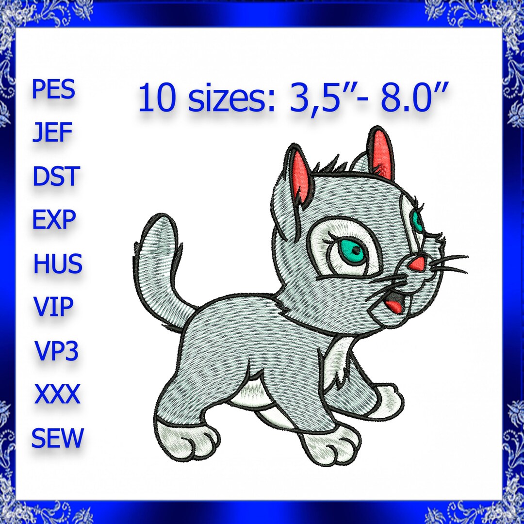 Cat Embroidery Design Kitty Machine Embroidery Design Instant Download ...