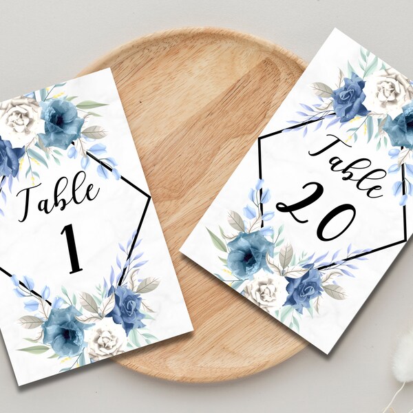 Blue White Table Numbers - Etsy
