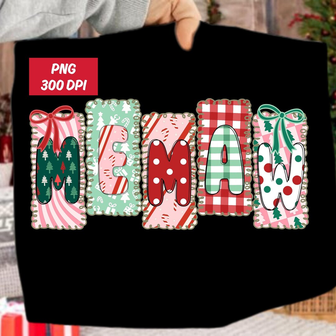 Coquette Memaw Christmas Png,preppy Bow Plaid Retro Christmas Tree ...
