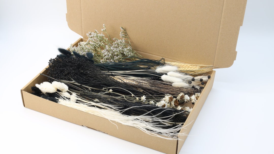 Black White Dried Flowers Craft Box | DIY Dried Flower Kit | Dried ...