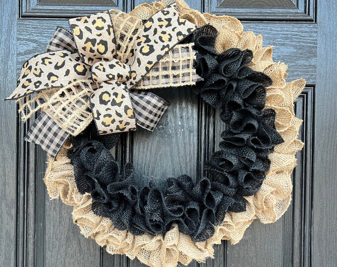 Handmade Burlap Wreath, Leopard Print Wreath, Farmhouse Decor, Door ...