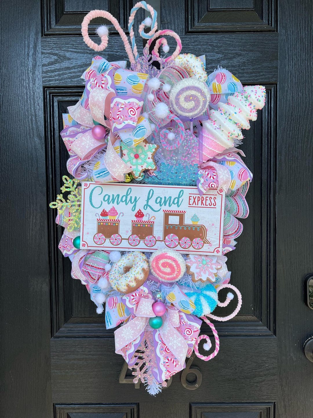 Candyland Whimsical Christmas Swag, Pink Christmas Door Hanger, Candy ...