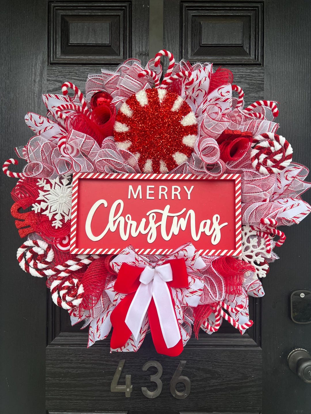 Peppermint Christmas Wreath, Christmas Door Hanger, Red and White ...
