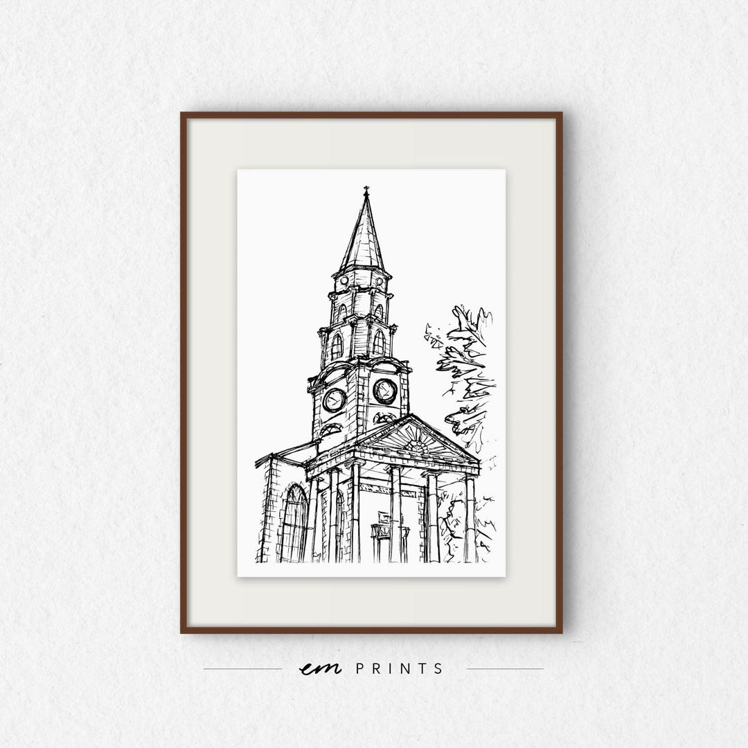 Presbyterian Church Savannah, GA Architectural Pen Drawing | Instant ...