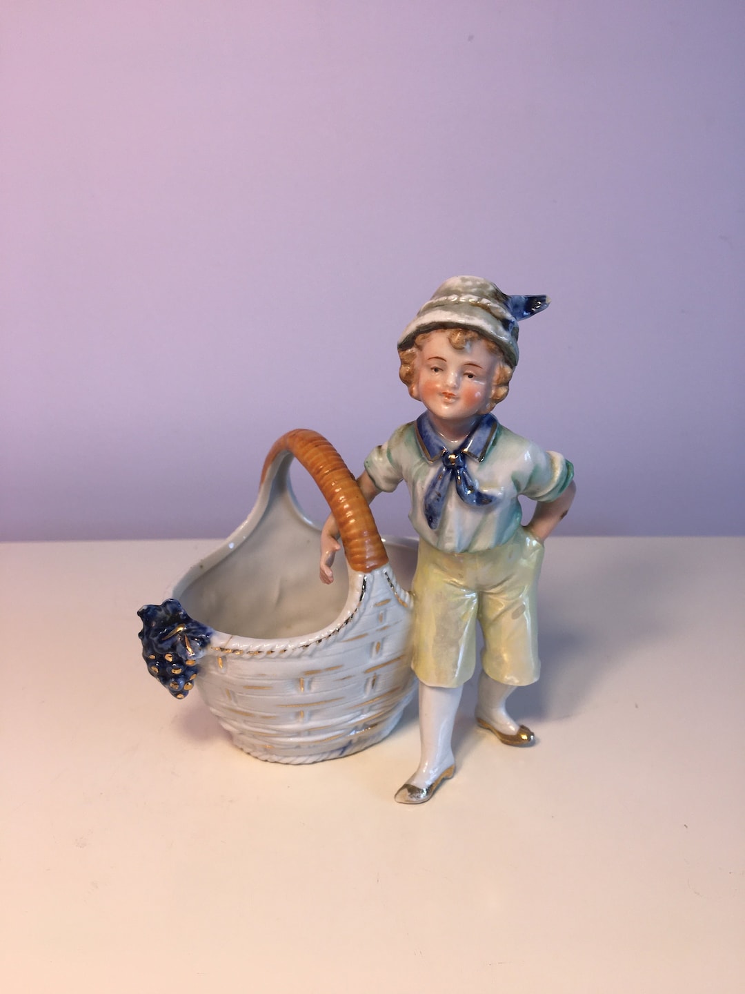 Vintage German Porcelain Bisque Figurine Boy With Basket, 5", "germany ...