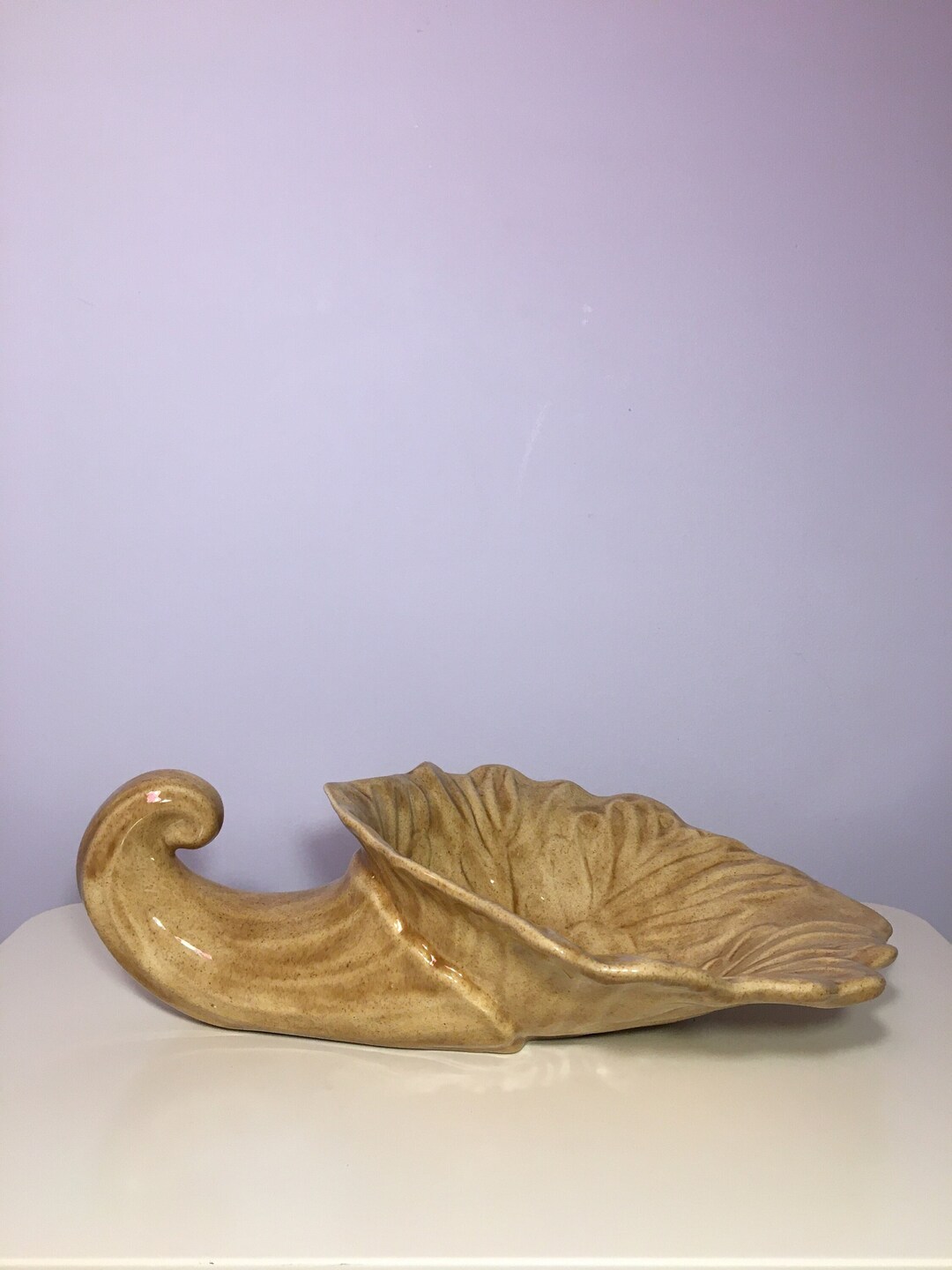 Thanksgiving Ceramic Cornucopia Gold Brown Speckle Glaze Holiday Table ...