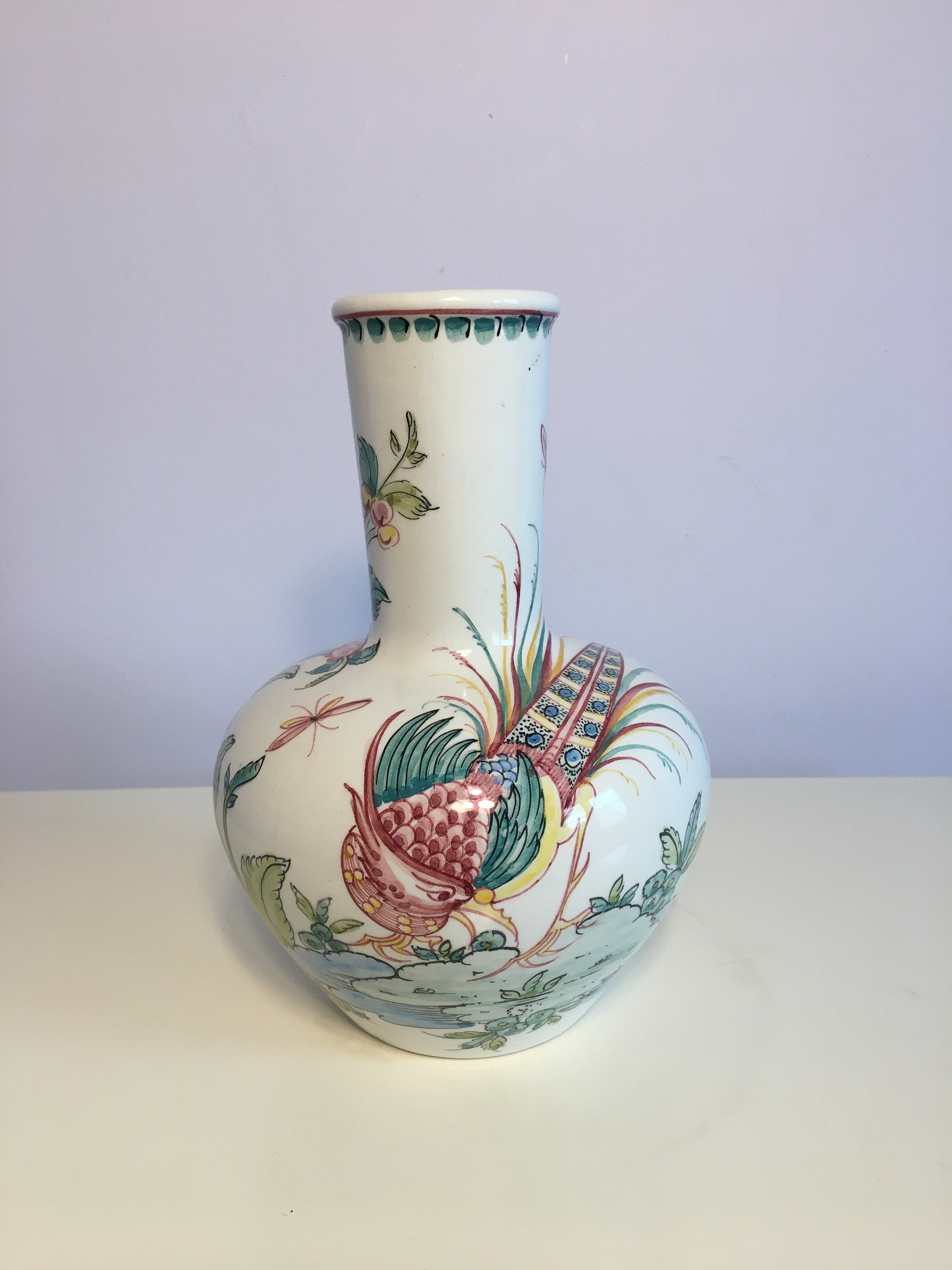 Vintage Anfora Agueda Handpainted Portugal Pottery Peacock Vase, Max ...