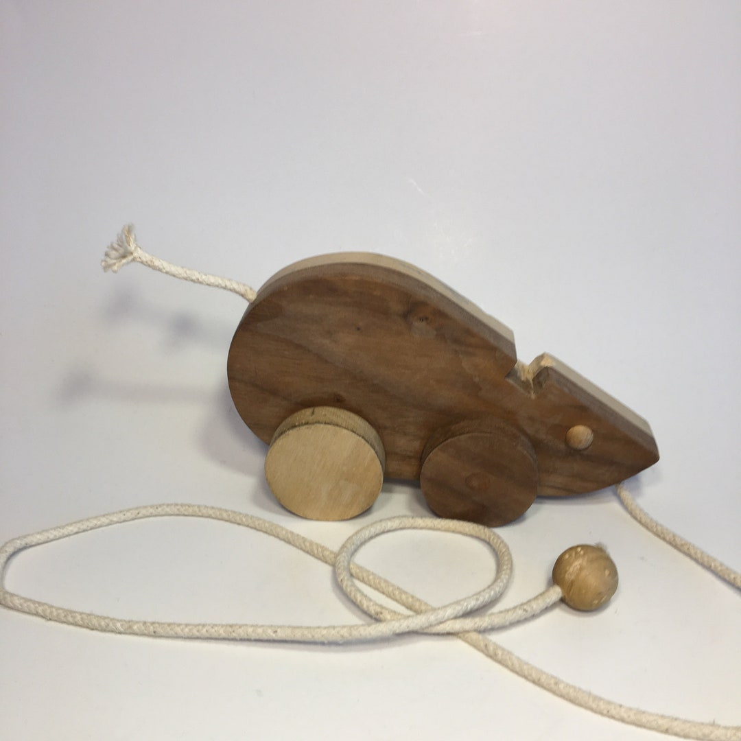 Wooden Mouse Pull Toy, 7.5 Max Length, Hand Crafted in August 2014 by ...