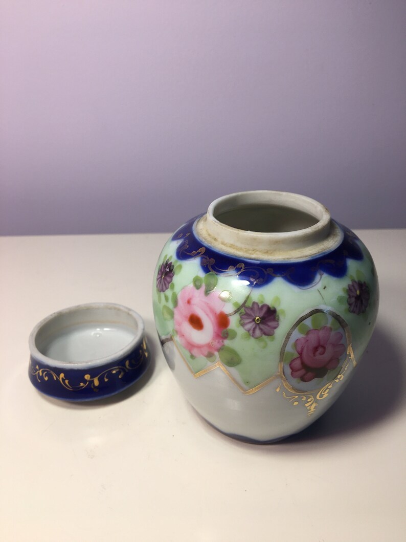 Vintage Ginger Jar With Lid Pink Rose Floral Hand Painted - Etsy