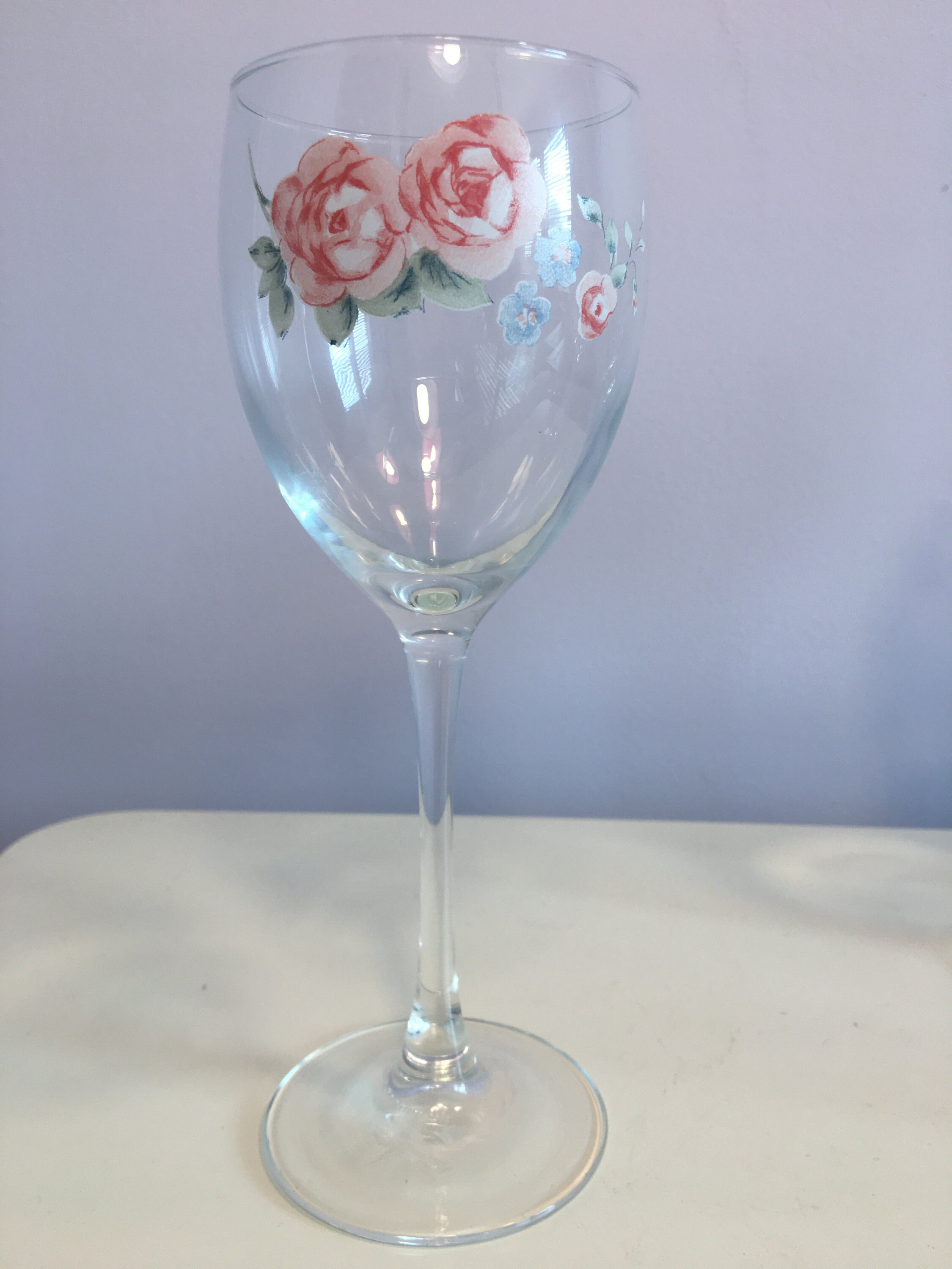 Set Of Four Vintage Luminarc France Pink Rose Wine Glasses 75 Tall Etsy