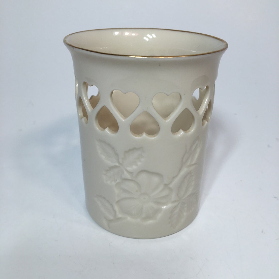 Vintage Lenox Decorative Heart Cutout Vase Bone China W 24K Gold Trim ...