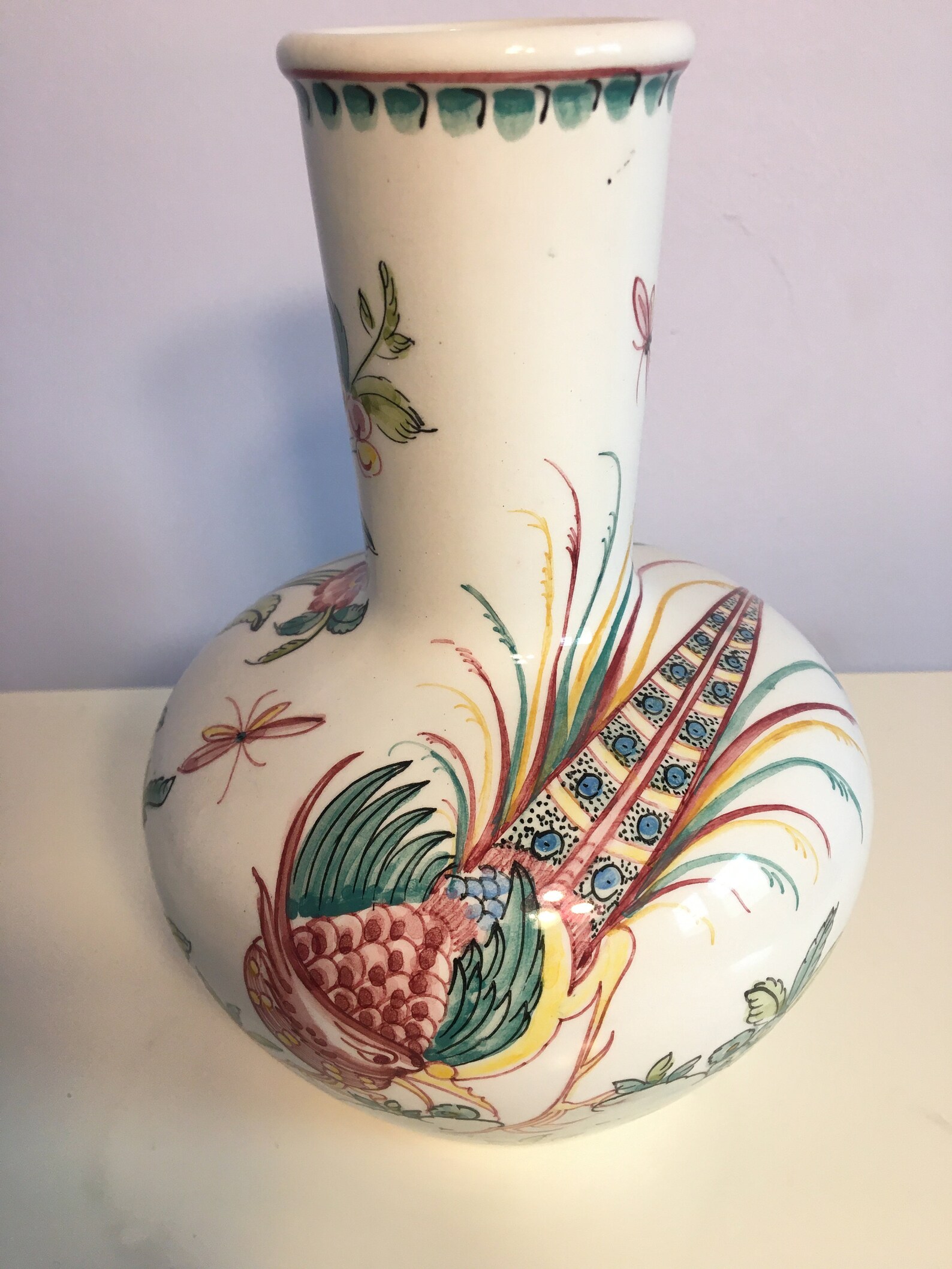 Vintage Anfora Agueda Handpainted Portugal Pottery Peacock Vase, Max ...