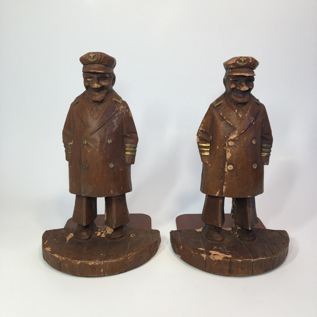 Two Vintage 1970s New England Style Sea Captain Ceramic Bookends ...