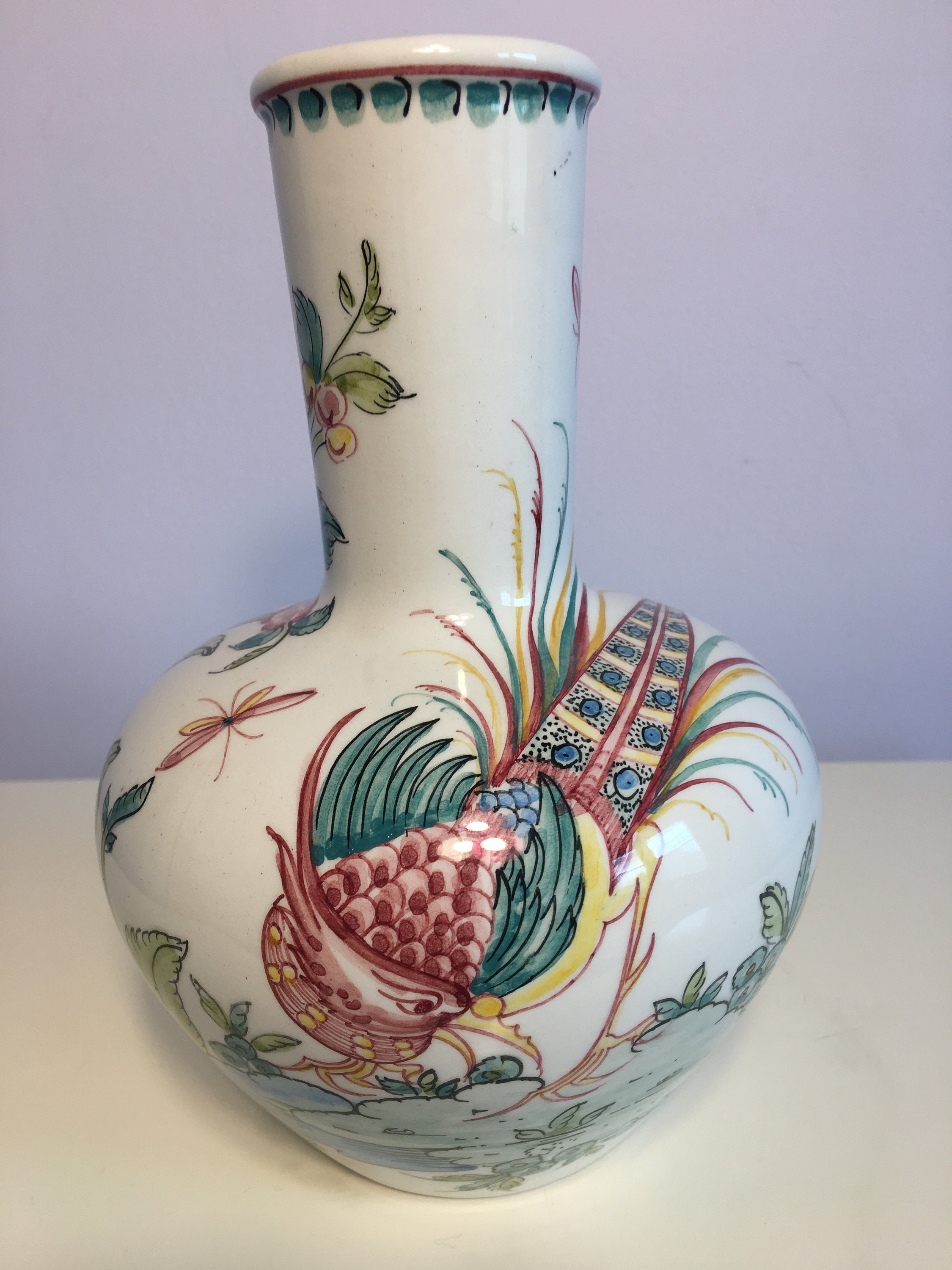 Vintage Anfora Agueda Handpainted Portugal Pottery Peacock Vase, Max ...