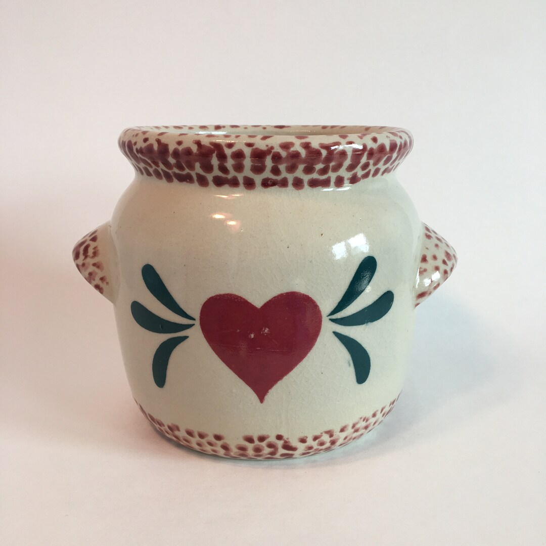 Vintage Ceramic Double Ear Crock Without Lid Heart Splashing Decorative ...