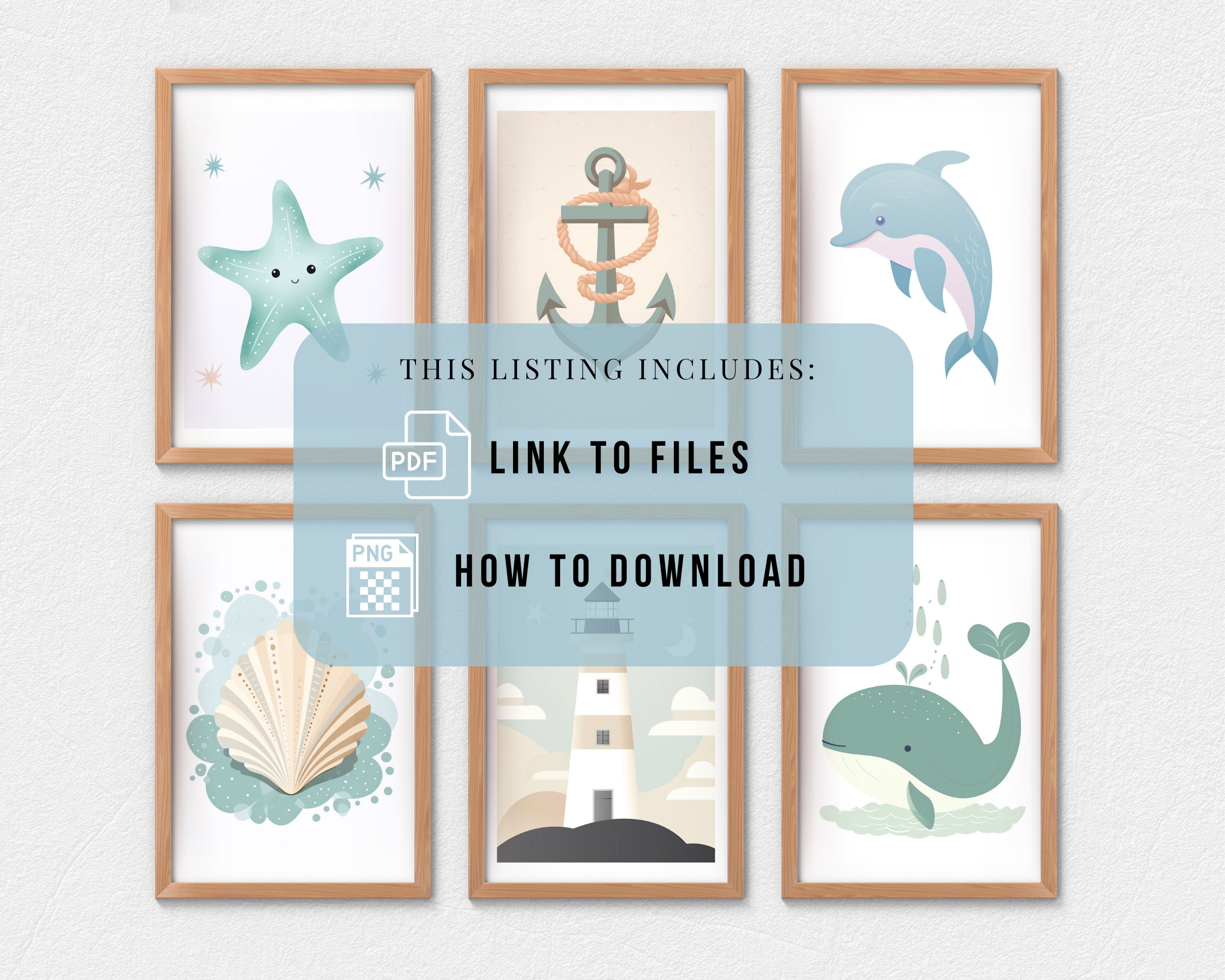 Nautical Nursery Sea Animal Posters Kids Room Wall Art, Set of 6 ...