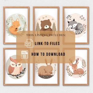 Sleepy Woodland Animals Printable Nursery Wall Decor, Set of 6 Boho ...