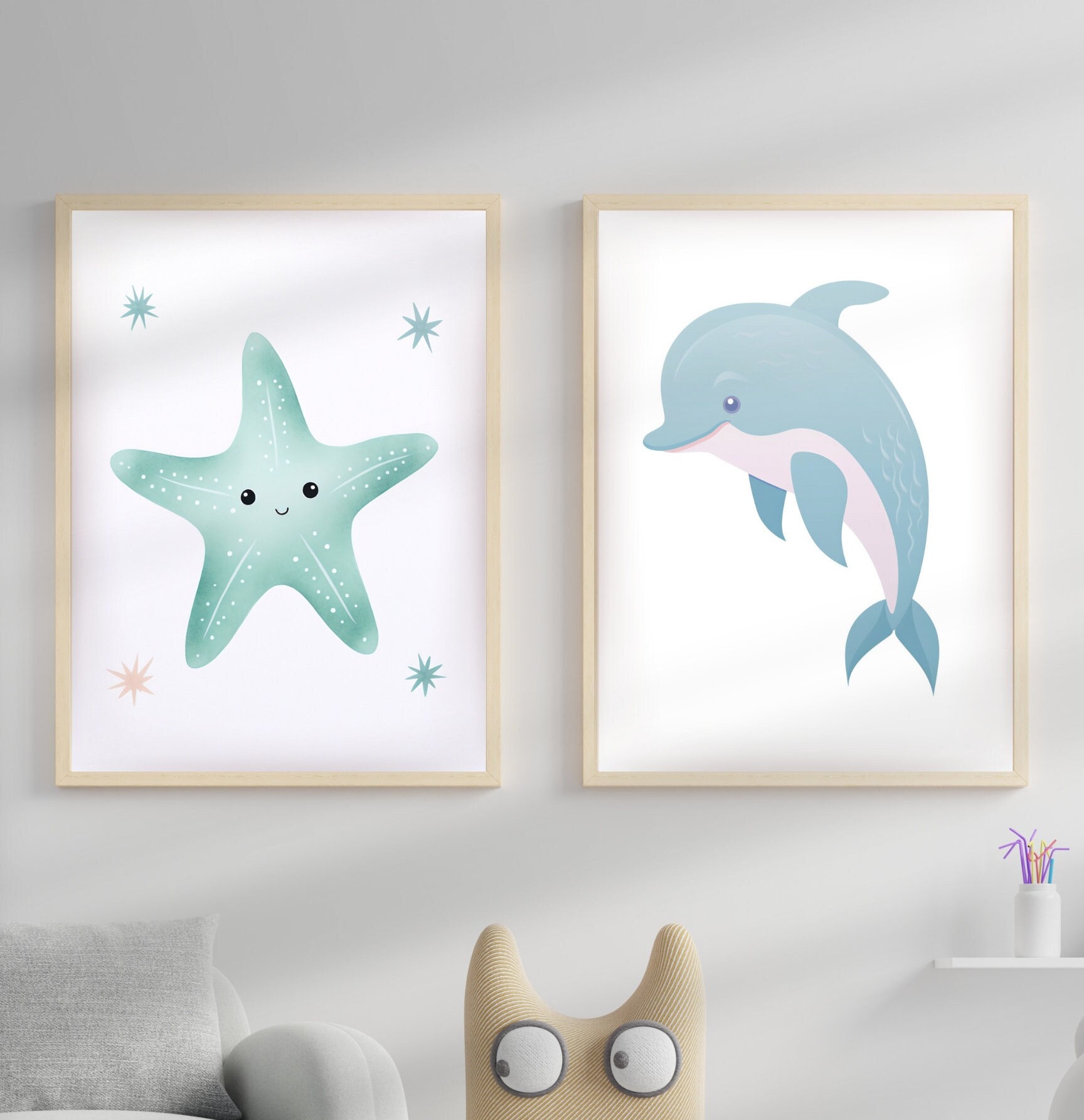 Nautical Nursery Sea Animal Posters Kids Room Wall Art, Set of 6 ...