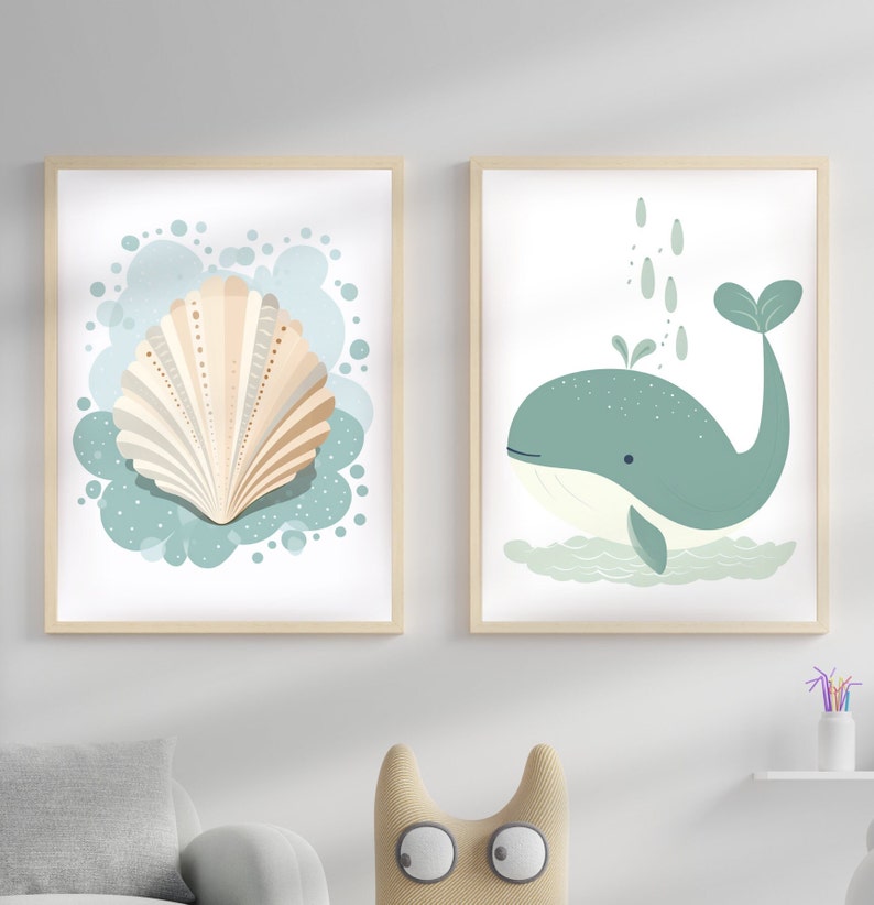 Nautical Nursery Sea Animal Posters Kids Room Wall Art, Set of 6 ...