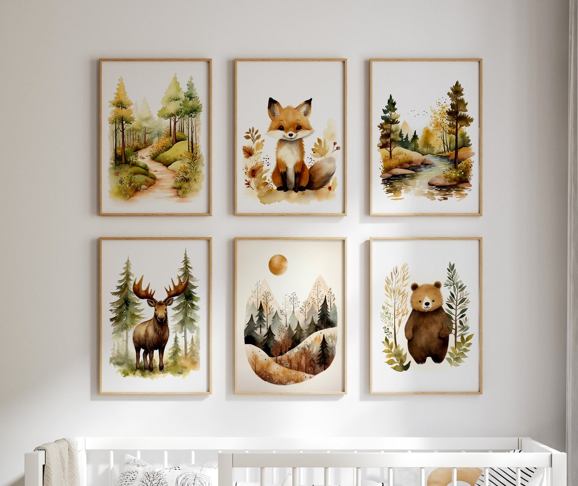 Nature Themed Nursery Woodland Animals Printable Set, Bear Fox Moose ...