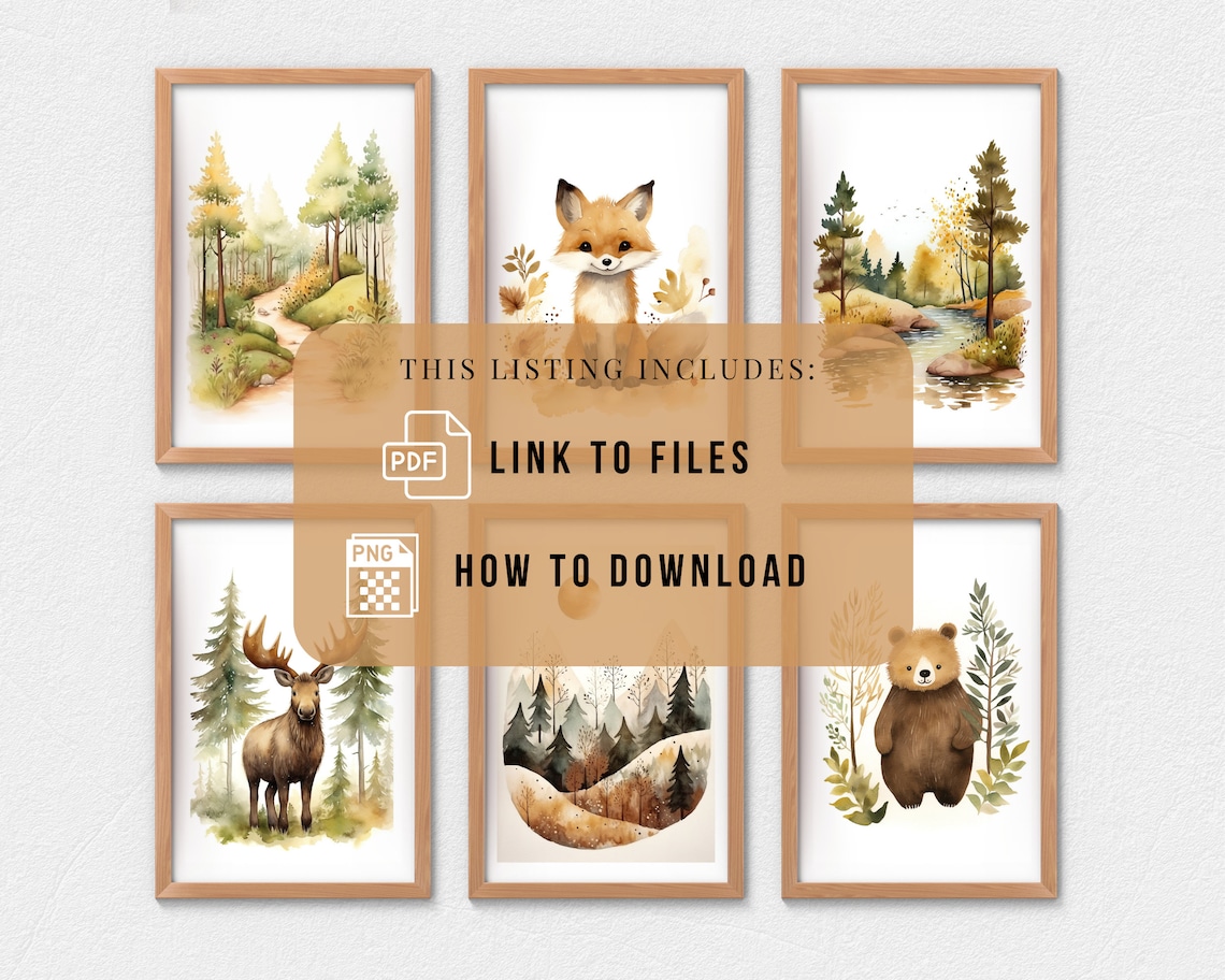 Nature Themed Nursery Woodland Animals Printable Set, Bear Fox Moose ...