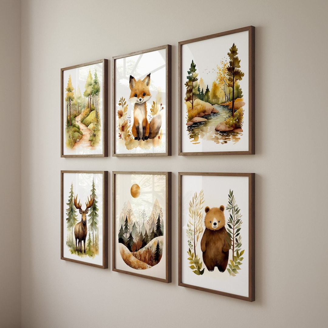 Nature Themed Nursery Woodland Animals Printable Set, Bear Fox Moose ...