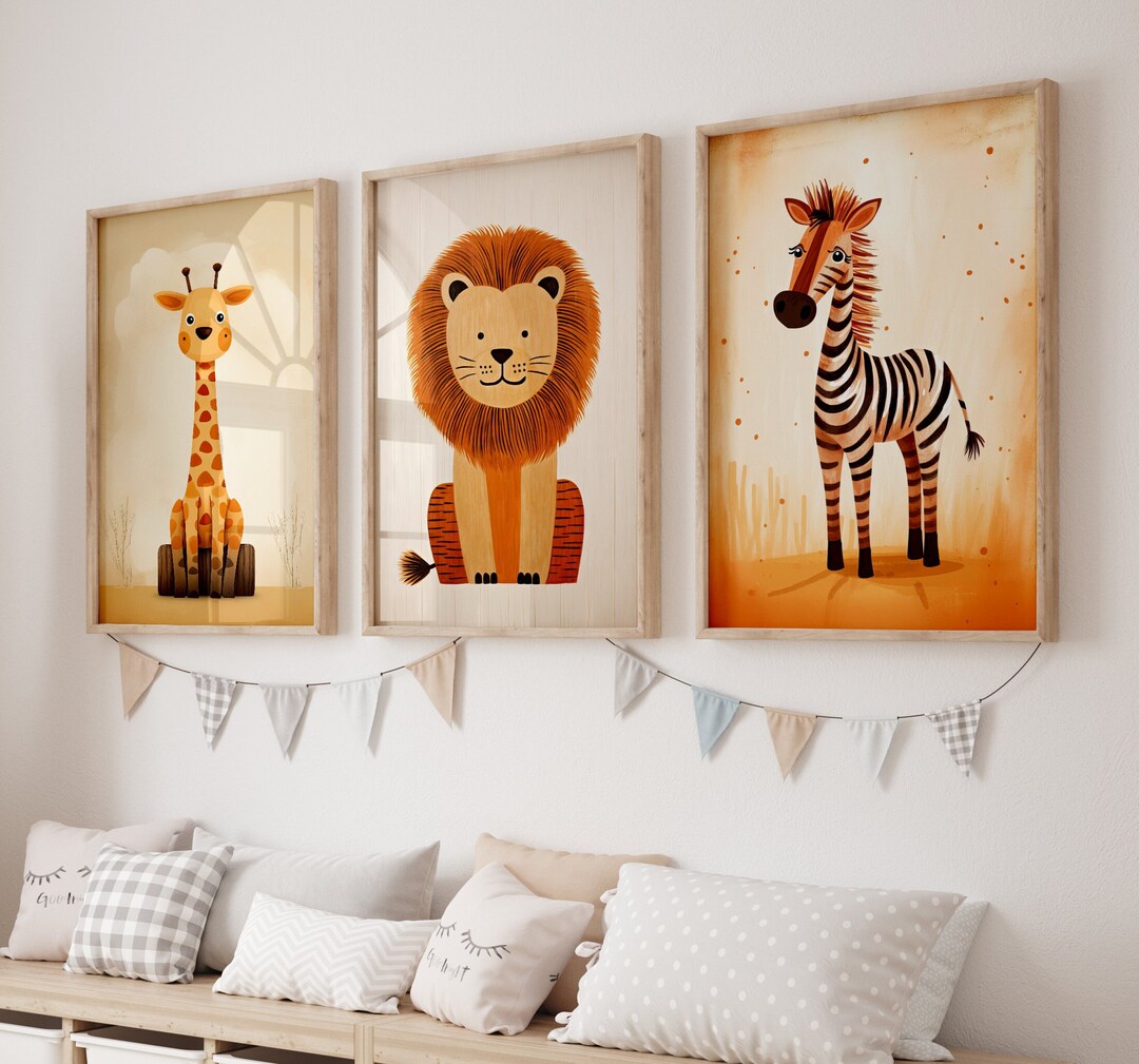 Boho Safari Animals Nursery Prints – Neutral Jungle Wall Art (digital ...