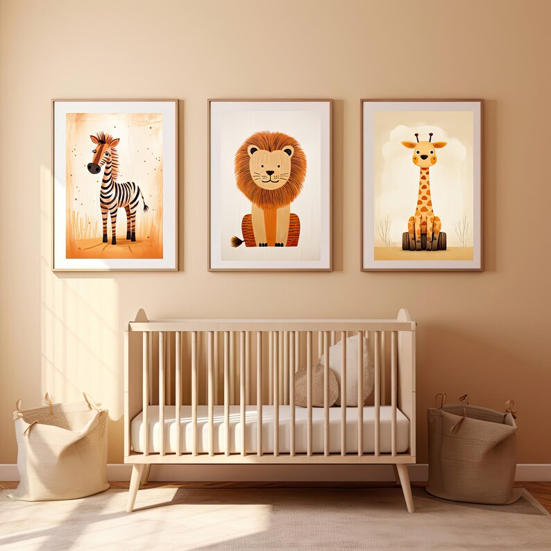 Safari Animals Nursery Wall Art Nursery Prints X3 Boho - Etsy