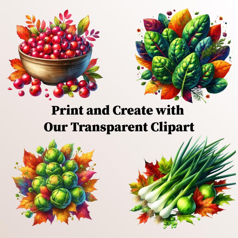 Autumn Fruits and Vegetables Clipart, Fall Theme, 24 High Quality PNG ...