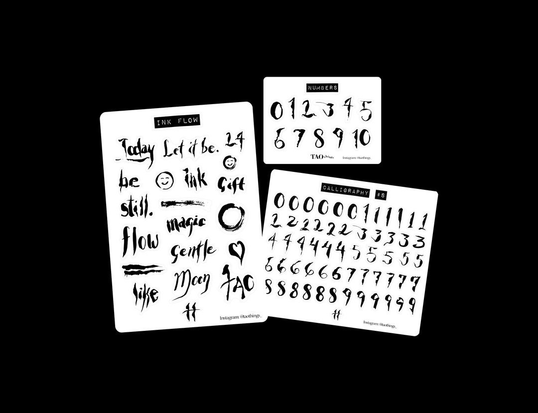 Ink Flow - Calligraphy Handwritten Word & Number Stickers - Homemade ...