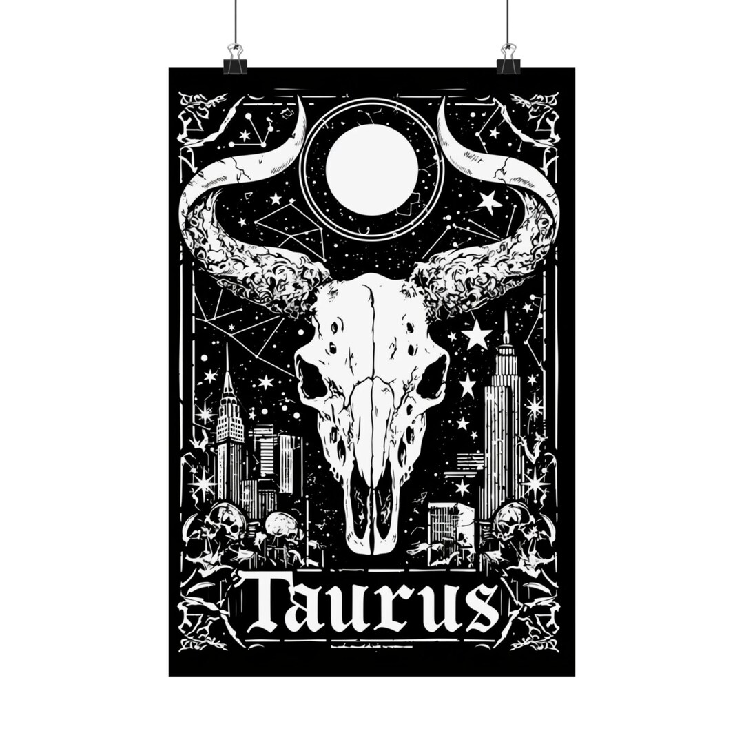 Taurus Zodiac Sign Bull Head Skull Skeleton Astrology Poster Wall Art ...