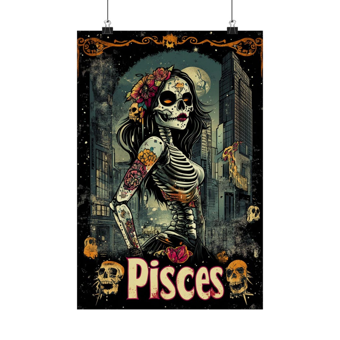 Pisces Zodiac Sign Skeleton Skull Woman Esoteric Occult Astrology ...