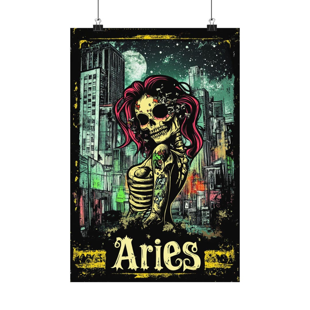 Aries Zodiac Sign Skeleton Woman Skull Esoteric Occult Astrology Poster ...