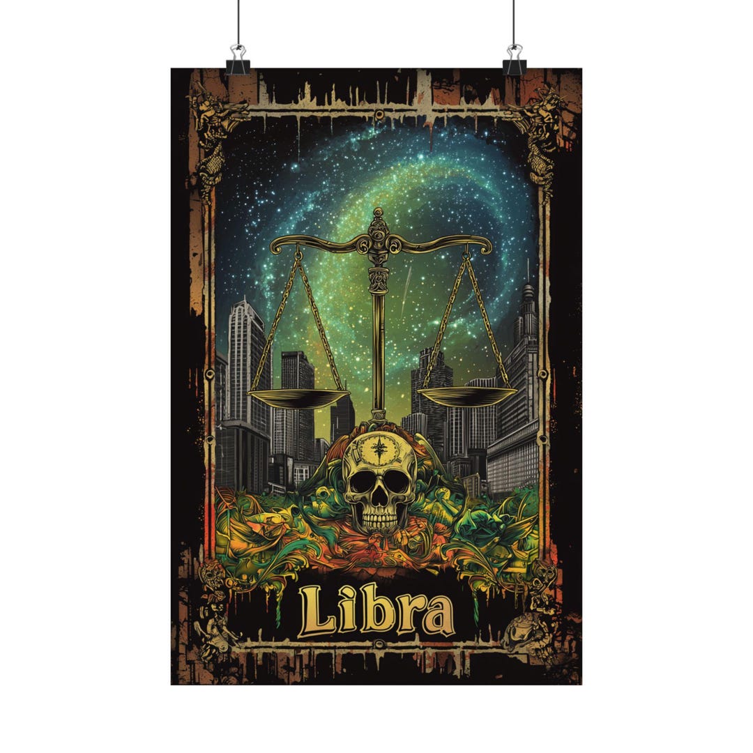 Libra Zodiac Sign Balance Scale Skull Esoteric Occult Astrology Poster ...
