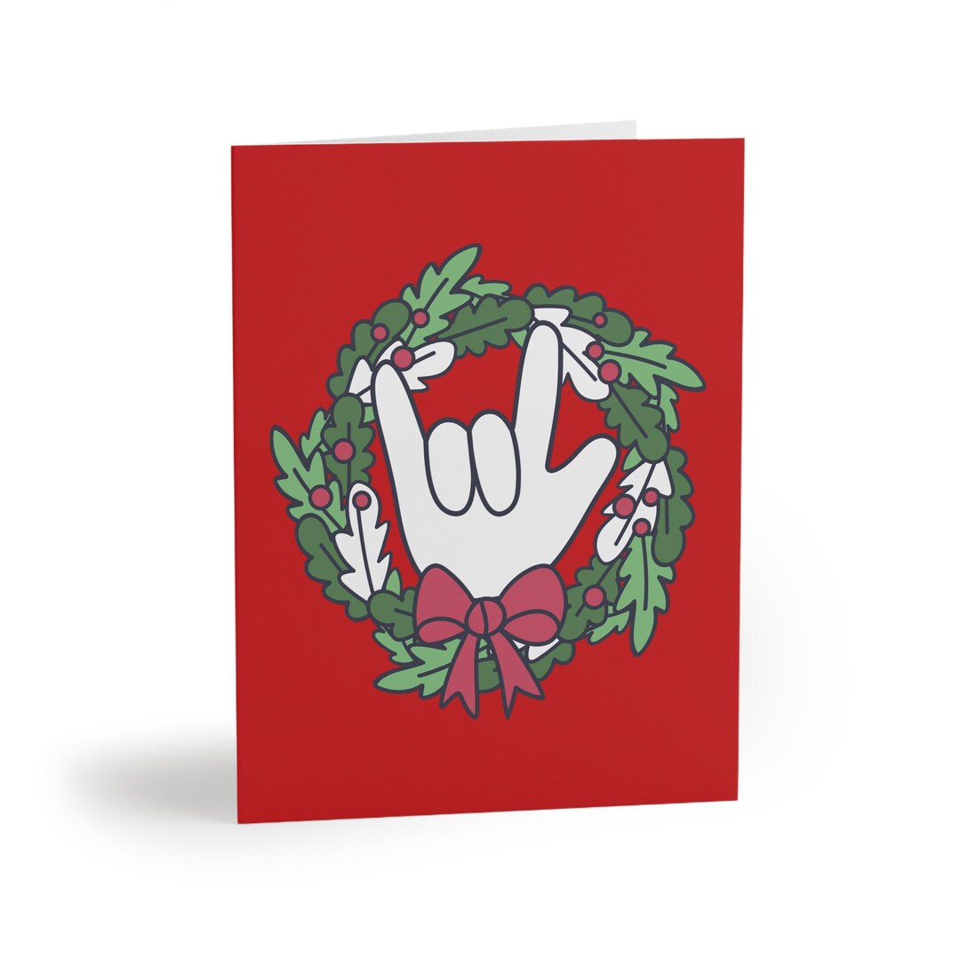 ASL I Love You Sign Language Christmas Wreath Greeting Cards - Etsy