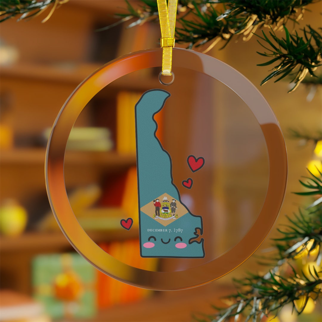Delaware Flag Map Smile With Love Glass Ornament Christmas Gift Home ...