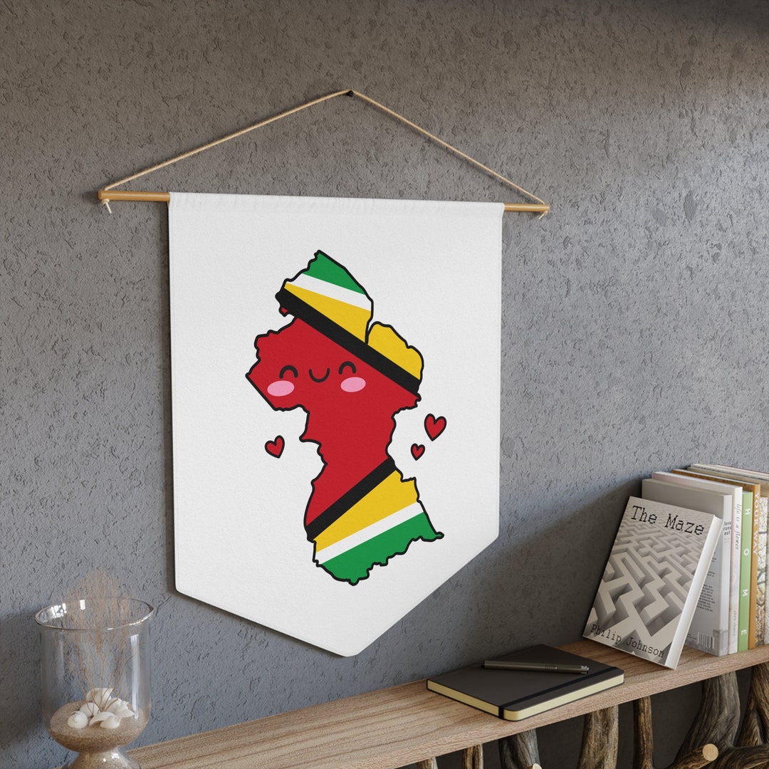 Guyana Flag Map Smile With Love Poly Twill Pennant Banner - Etsy