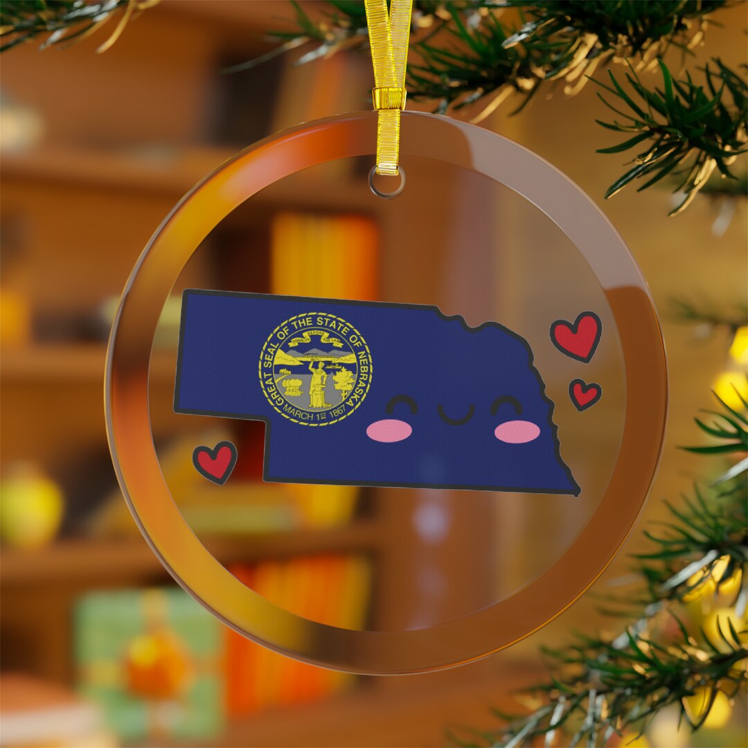 Nebraska Flag Map Smile With Love Glass Ornament Christmas Gift Home ...