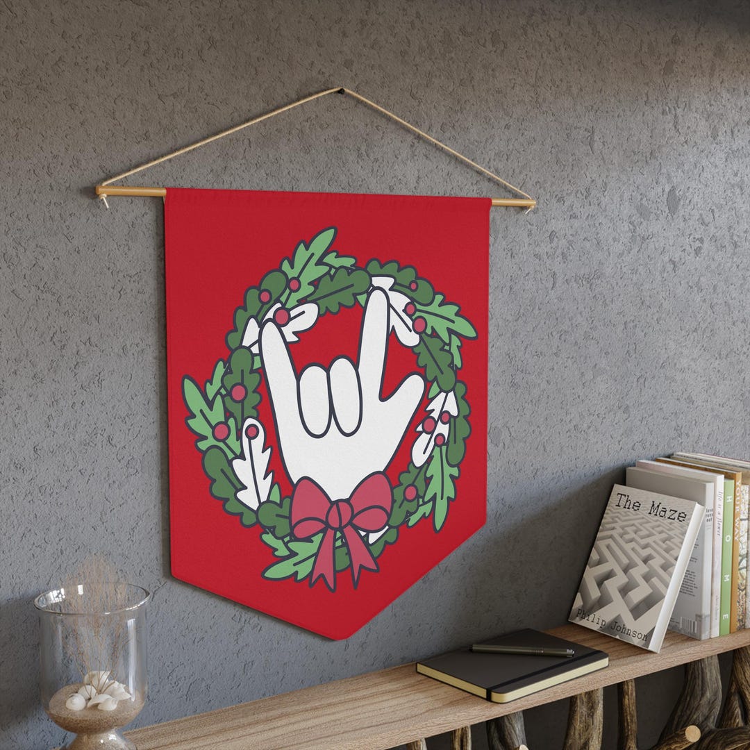 ASL I Love You Sign Language Christmas Wreath Poly Twill Pennant Banner ...