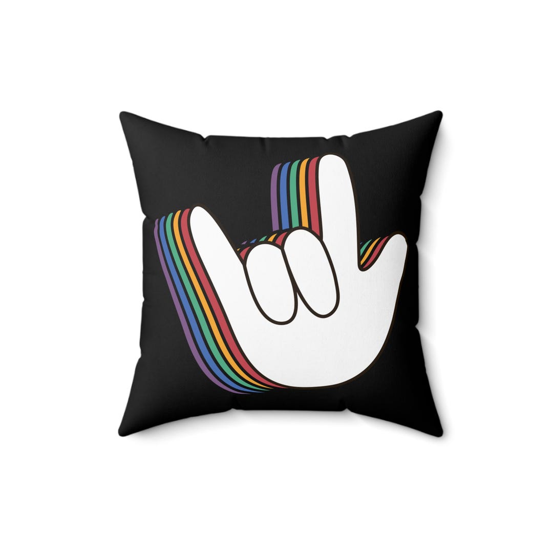 ASL I Love You Sign Language Rainbow Effect Spun Polyester Square ...