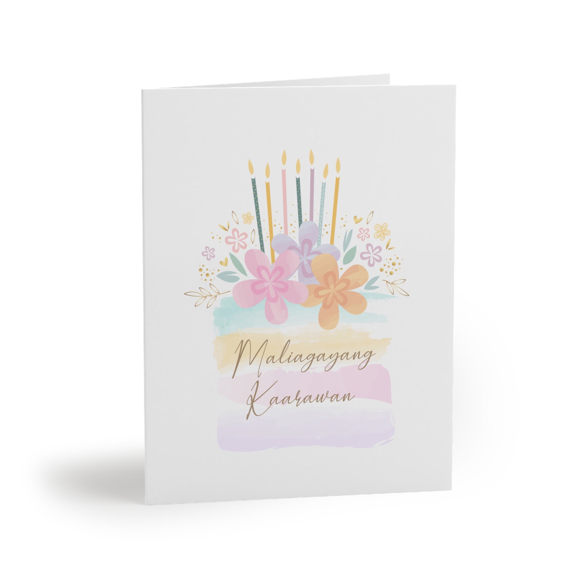 Filipino Tagalog Happy Birthday Pastel Floral Cake Watercolor Greeting ...
