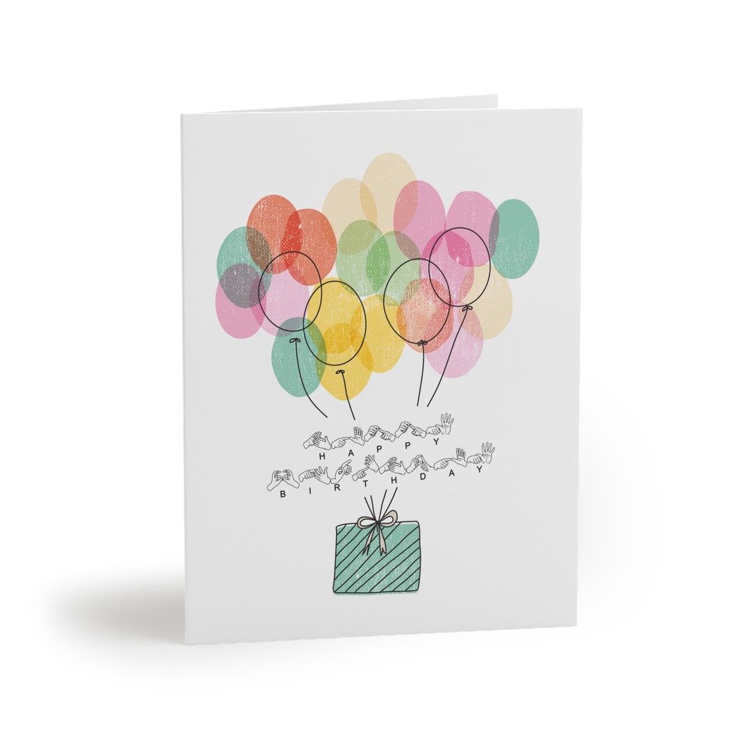 Auslan BSL Sign Language Happy Birthday Balloon Greeting Cards - Etsy