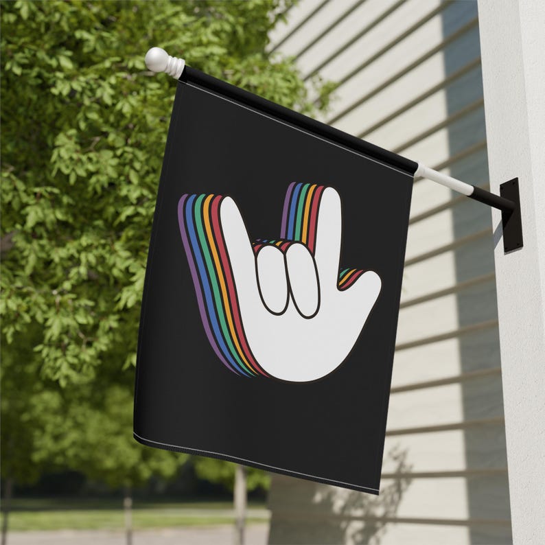 ASL I Love You Sign Language Pride Rainbow Effect Garden & House Banner ...