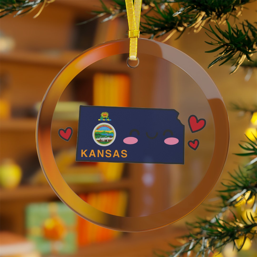 Kansas Flag Map Smile With Love Glass Ornament Christmas Gift Home ...