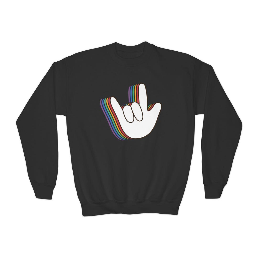 ASL I Love You Sign Language Pride Rainbow Effect Youth Crewneck ...