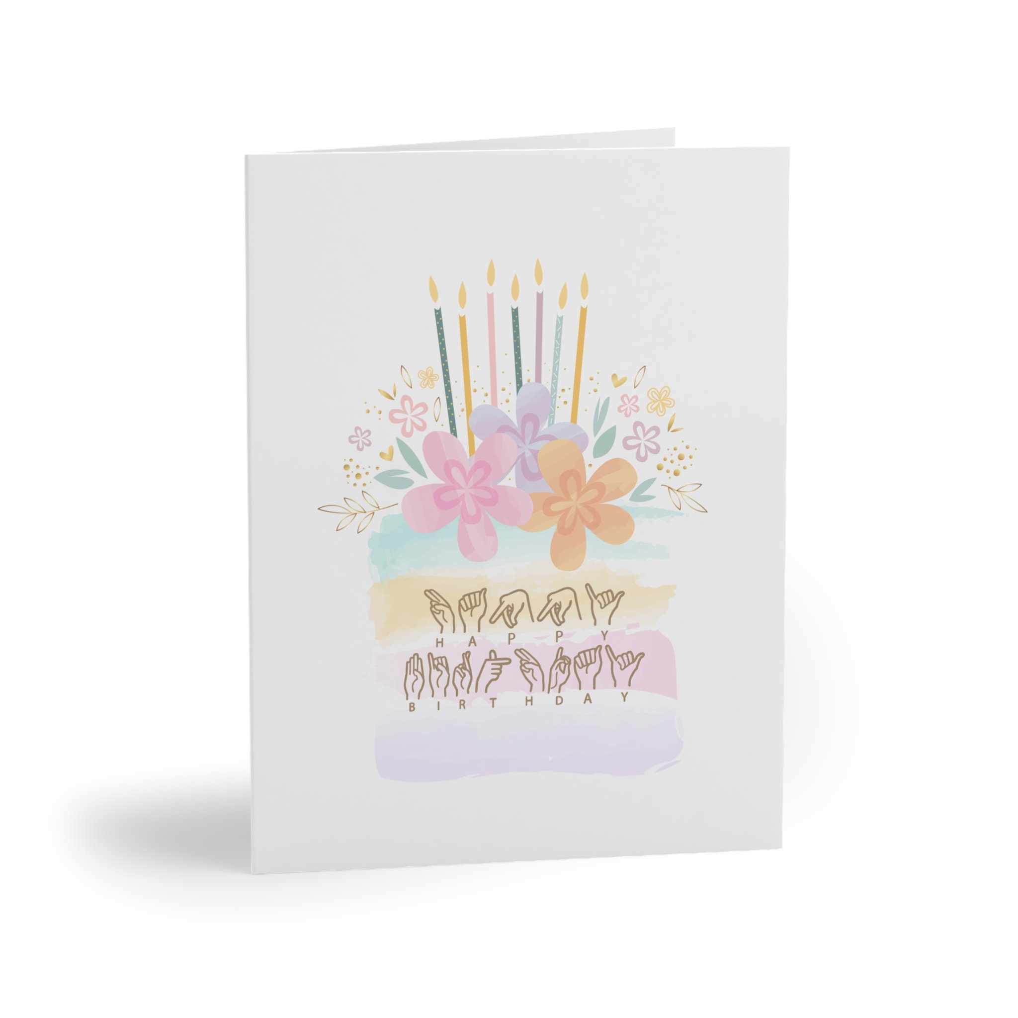 ASL Happy Birthday Pastel Floral Cake Watercolor Greeting - Etsy