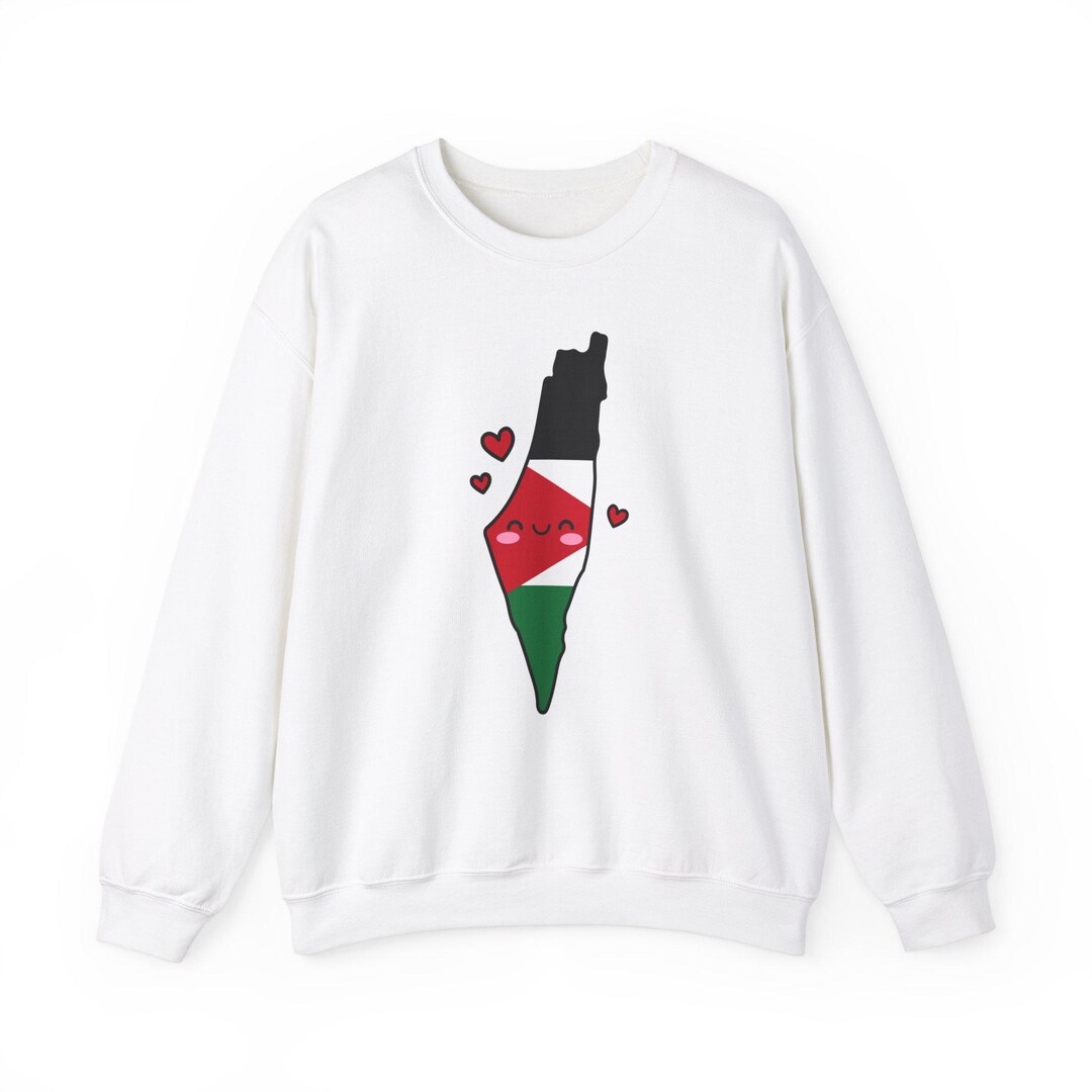 Palestine Flag Map Smile With Love Unisex Heavy Blend Crewneck ...