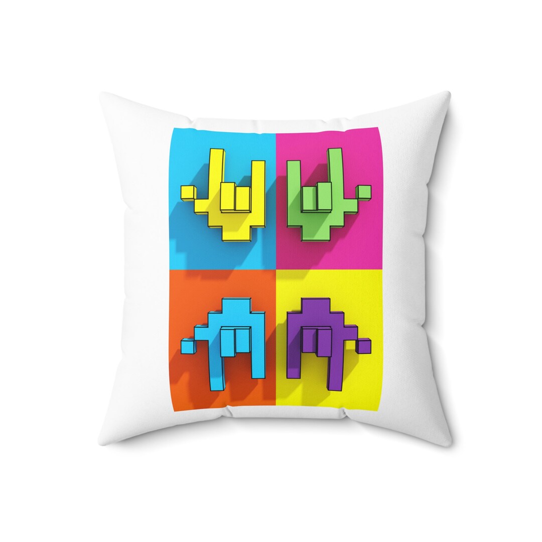ASL Pixel Love Pop Sign Language Spun Polyester Square Pillow - Etsy