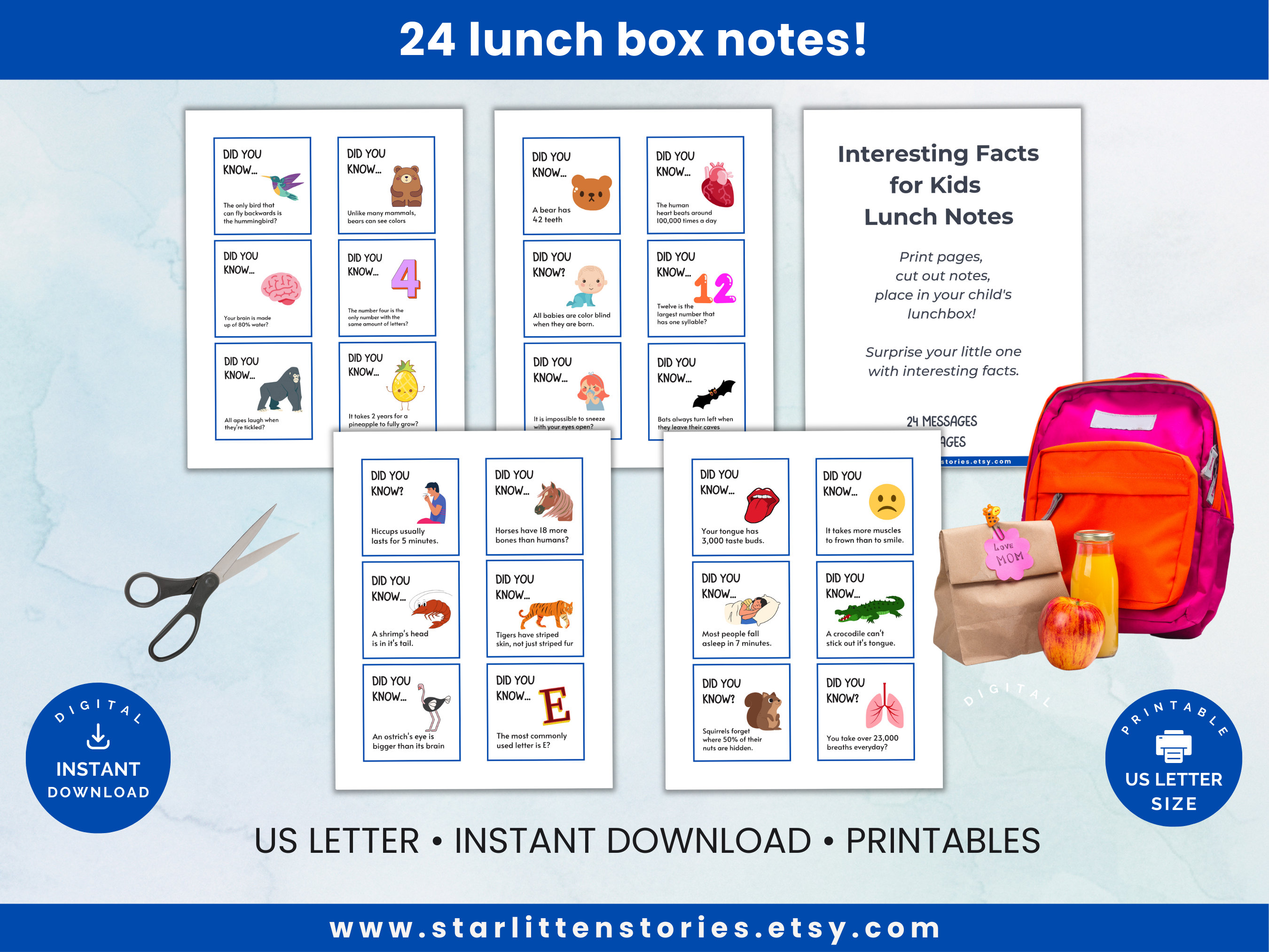 Printable * Interesting Facts Lunch Box Notes for Kids, Send Your Love ...