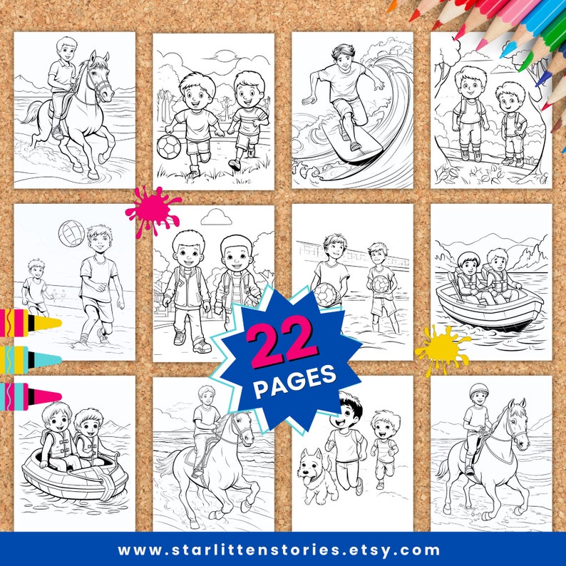 Printable * Boys Outdoors Coloring Book for Kids, Playing Outdoors ...